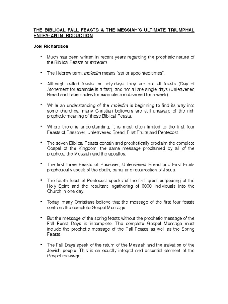 The Biblical Fall Feasts | PDF | Passover | Jesus