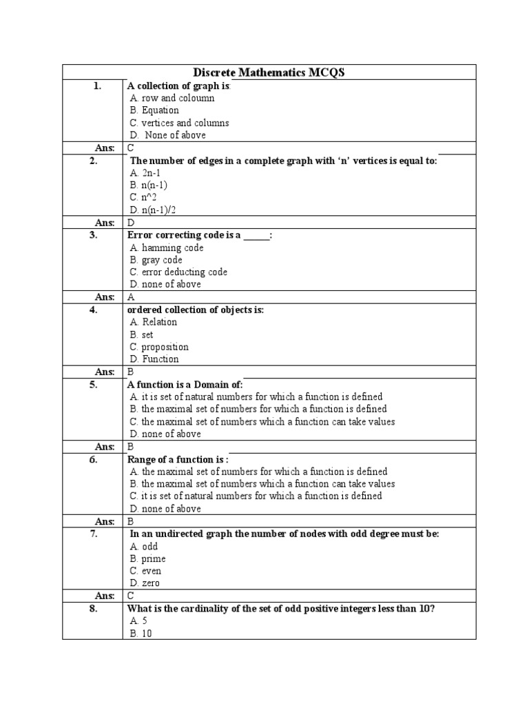 DM MCQs-1 | PDF | Vertex (Graph Theory) | Graph Theory