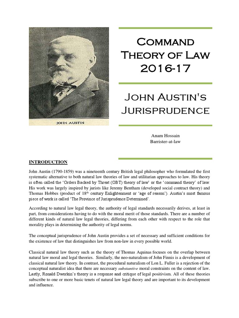 John Austin's Command Theory of Law and its Relationship to Legal ...