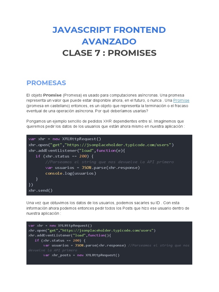 Javascript 7 Promesas | PDF | Devolución de llamada (programación de ...