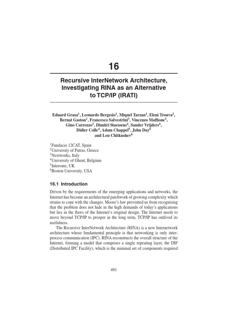 Recursive Internetwork Architecture, Investigating Rina As An Alternative To Tcp/Ip (Irati ...