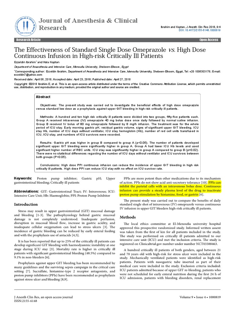 The Effectiveness of Standard Single Dose Omeprazole Vs High ...