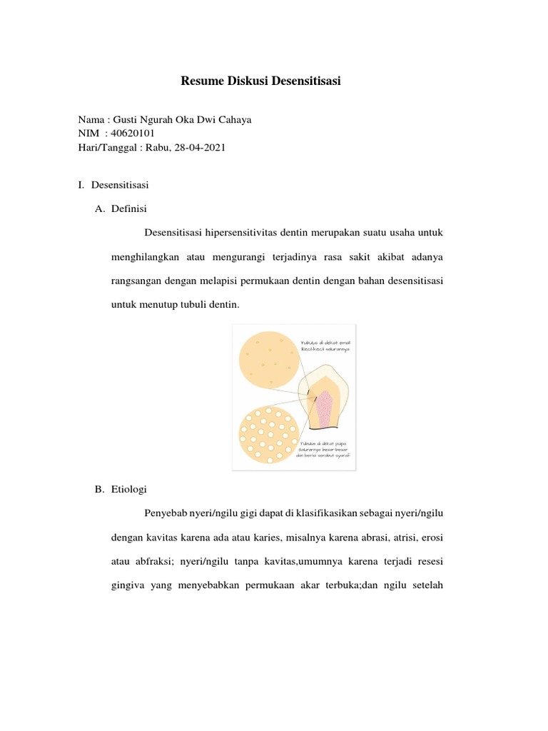 Prosedur Desensitisasi Gigi dan Indikasinya | PDF | Griya & Taman ...