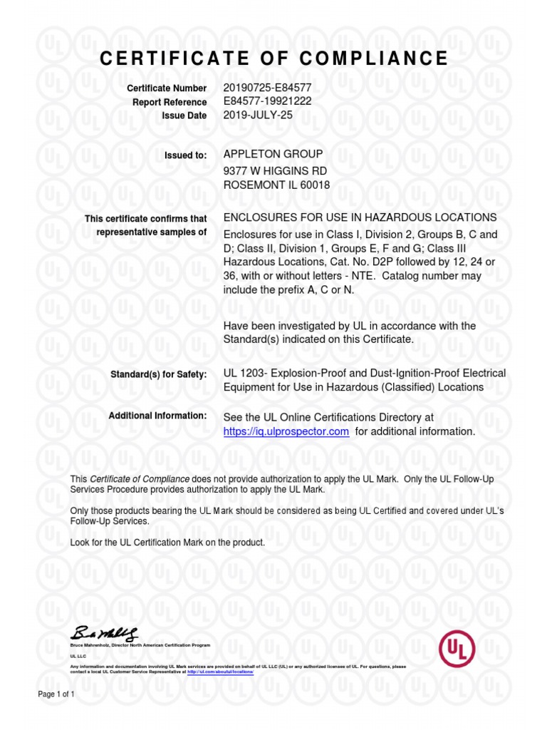 Certifications d2p Ewp Circuit Breaker Panelboards Ul E84577 Appleton ...