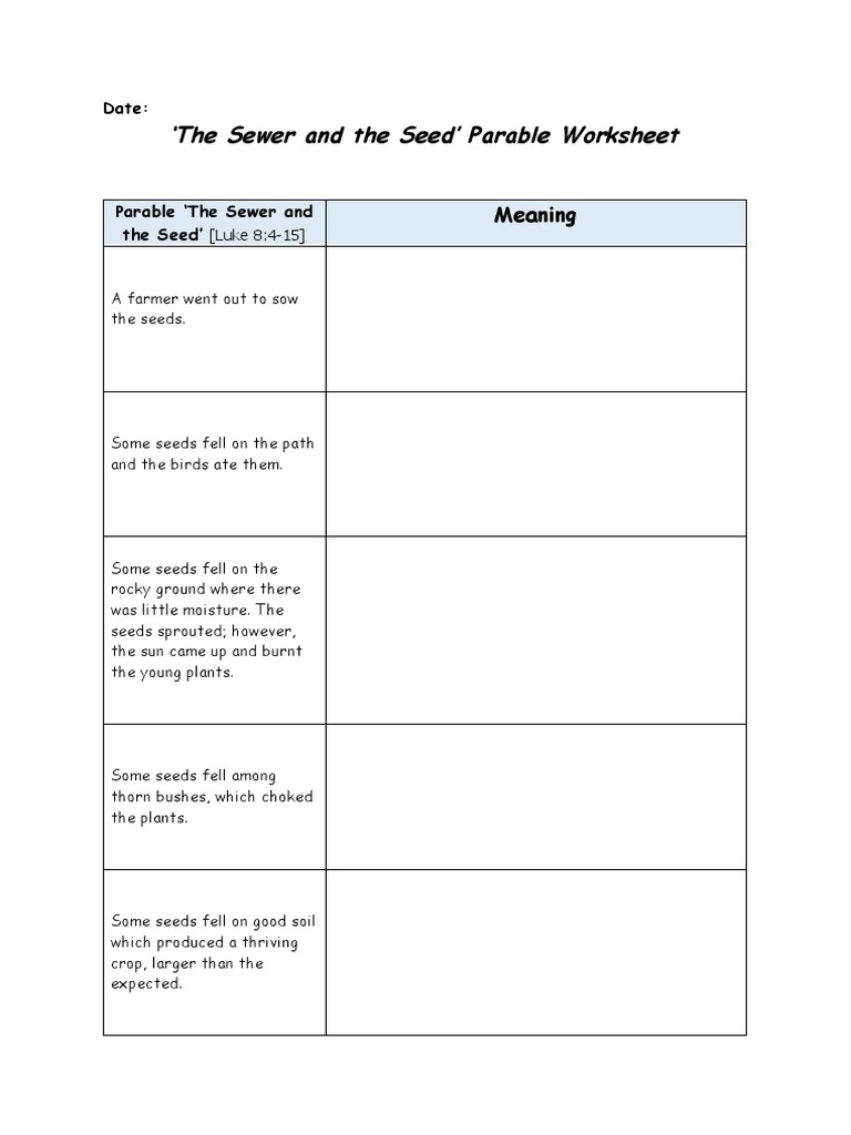 The Sewer and The Seed Worksheet | PDF
