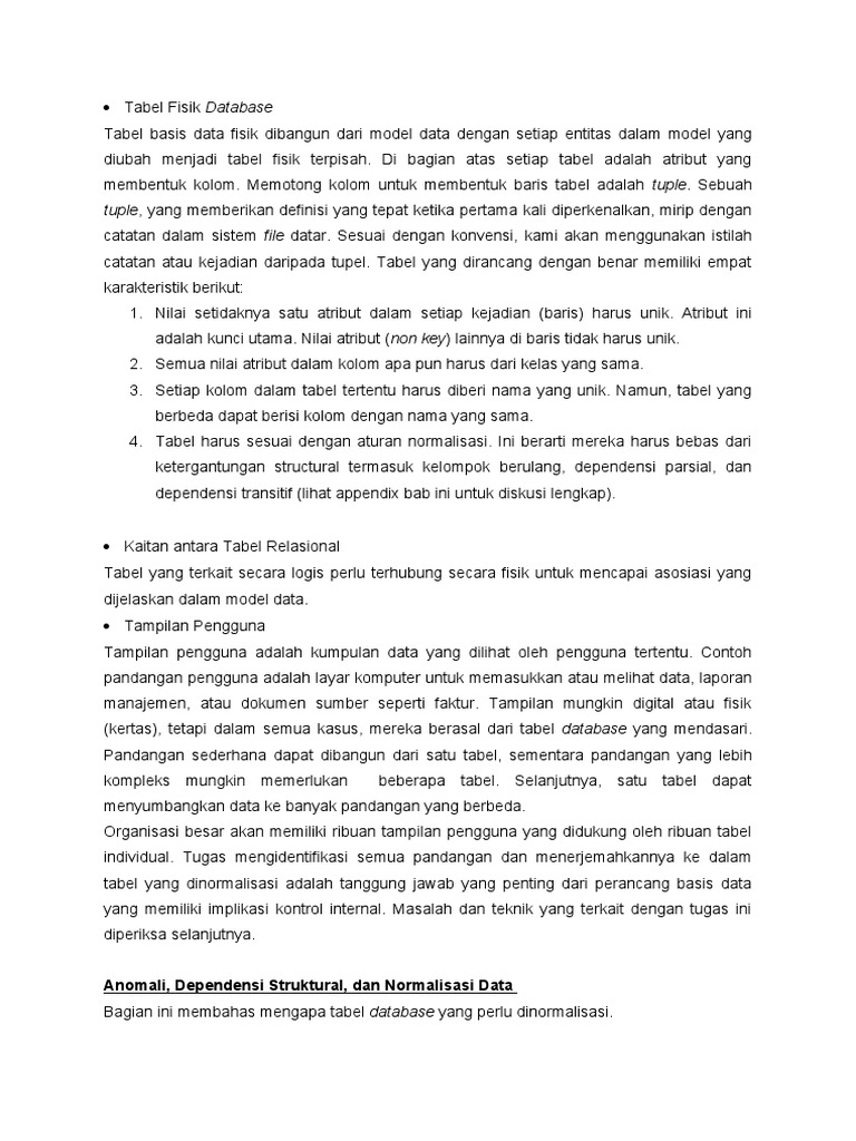 Contoh Model Data Fisik Tabel Database | PDF | Komputer