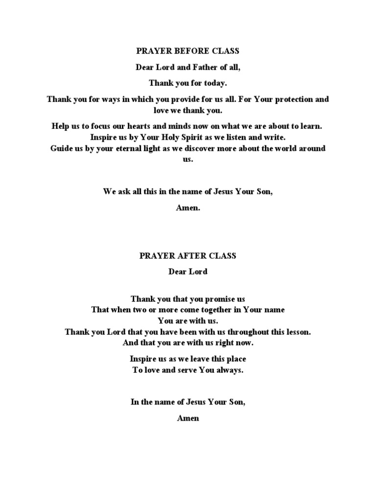 Classroom Prayer for Students | PDF