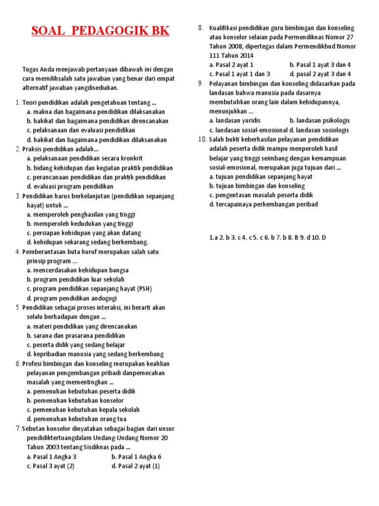 Soal Pedagogik BK | PDF