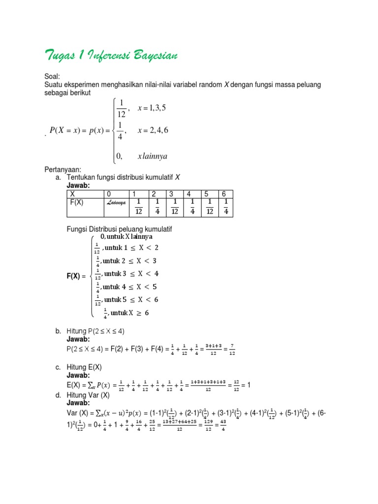 Tugas 1 - Inferensi Bayesian - Yahya Zakaria (030716224) | PDF