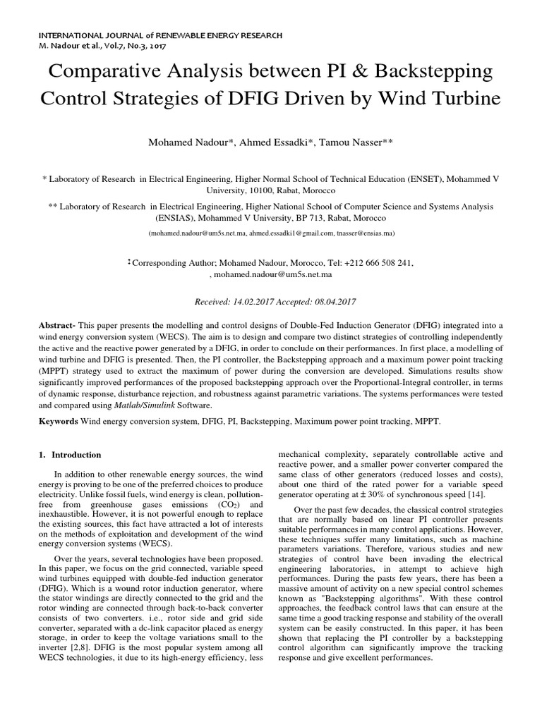 Comparative Analysis Between PI & Backstepping Control Strategies of DFIG Driven by Wind Turbine ...