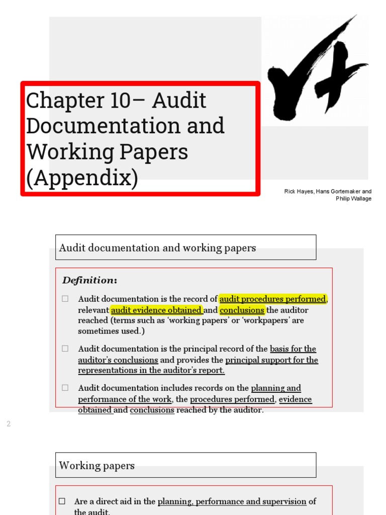 Chapter 10 - Audit Documentation and Working Papers (Appendix) | PDF ...