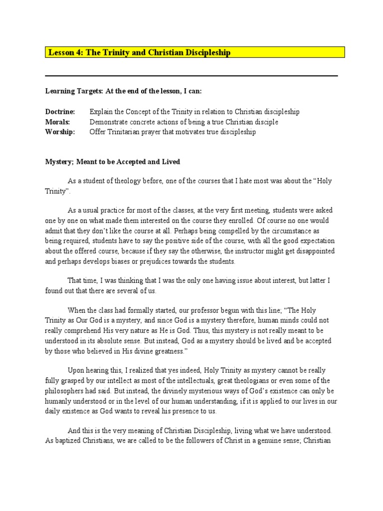 Lesson 4: The Trinity and Christian Discipleship | PDF | Trinity | God ...