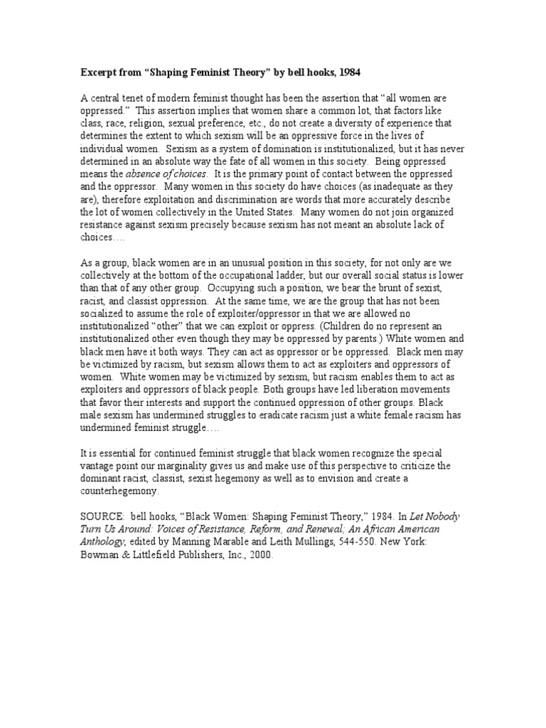 Shaping Feminist Theory - Bell Hooks | PDF | Sexism | Feminism