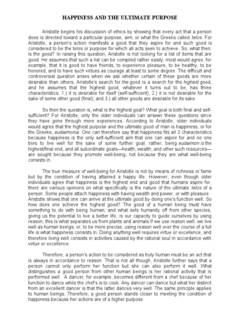 Happiness and The Ultimate Purpose | PDF | Happiness | Reason