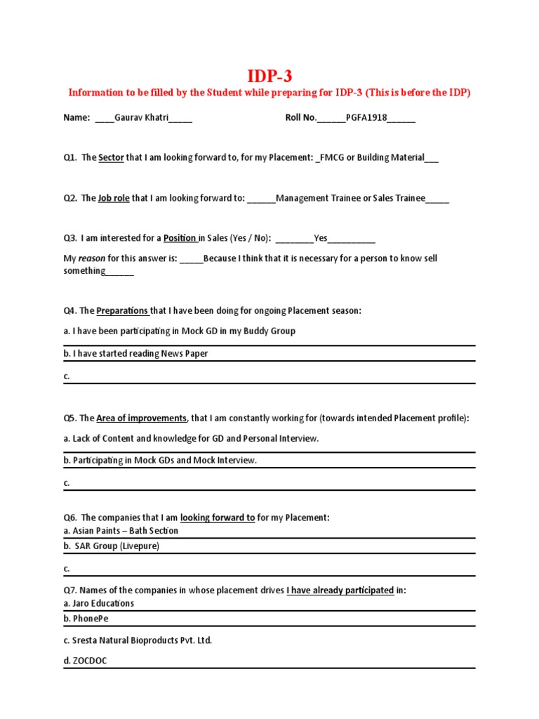 IDP - 3 Self Assessment Form - 10.03.21 | PDF