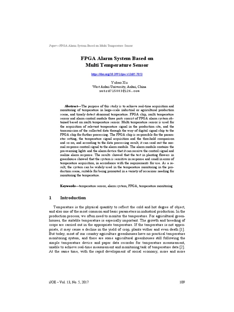 Paper-FPGA Alarm System Based On Multi Temperature Sensor | PDF ...