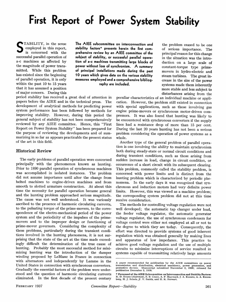 First Stability: or System | PDF | Electric Power Transmission | Steady State