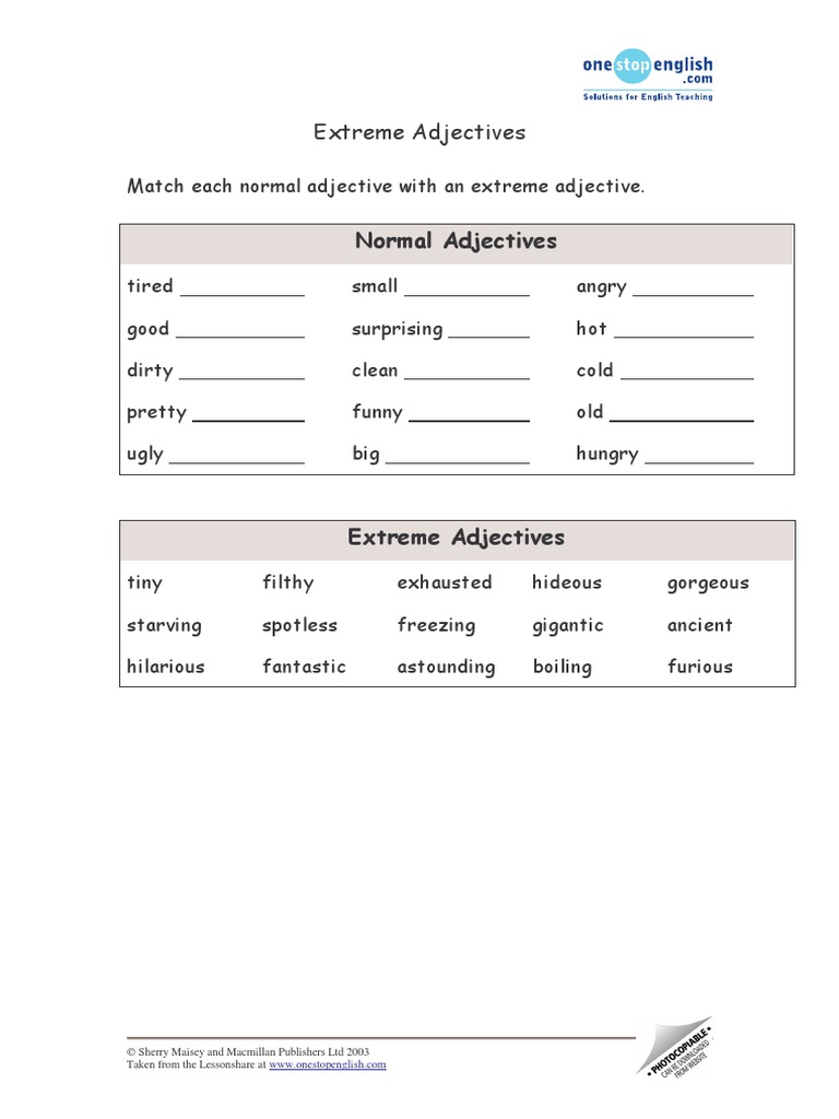 Strong Adjectives Exercises PDF | PDF