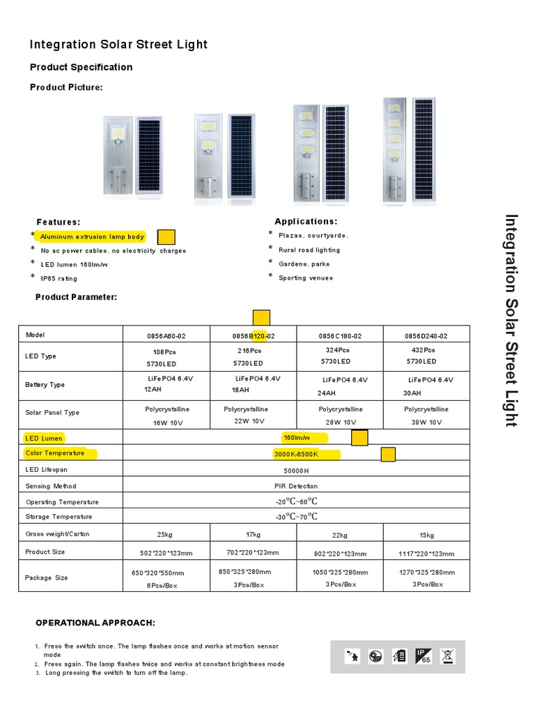 Integration Solar Street Light Specs | PDF | Equipment | Manufactured Goods