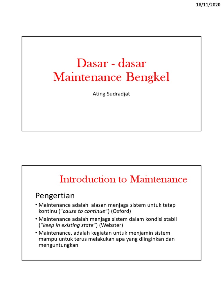 Dasar-Dasar Maintenance Bengkel | PDF