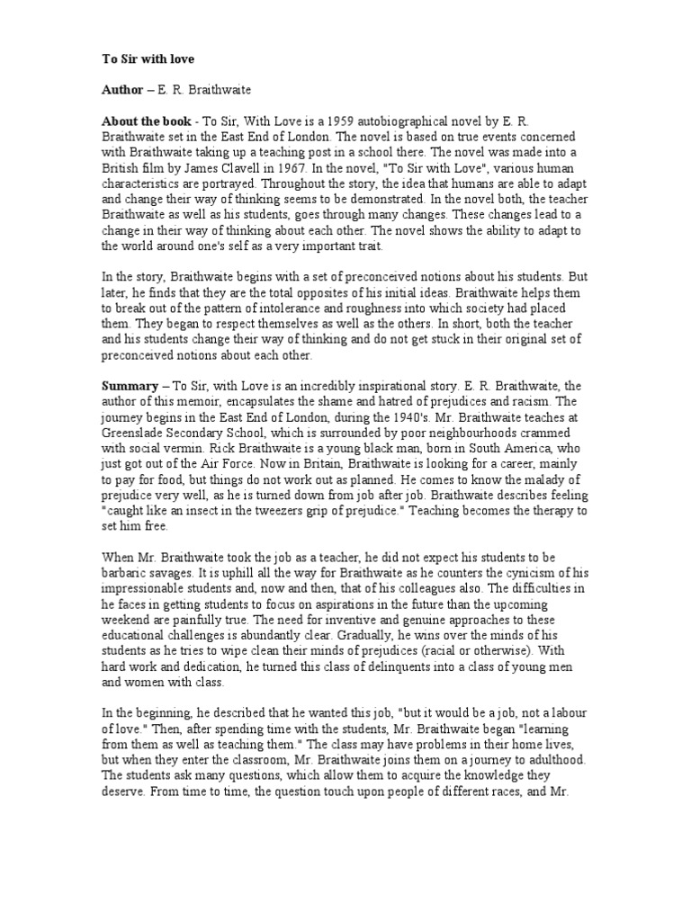 To Sir With Love | PDF | Prejudices | Teachers