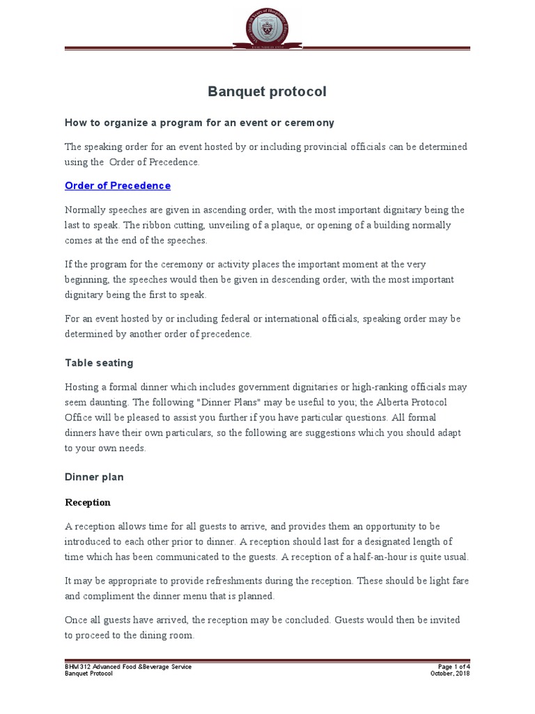 Banquet Protocol: How To Organize A Program For An Event or Ceremony ...