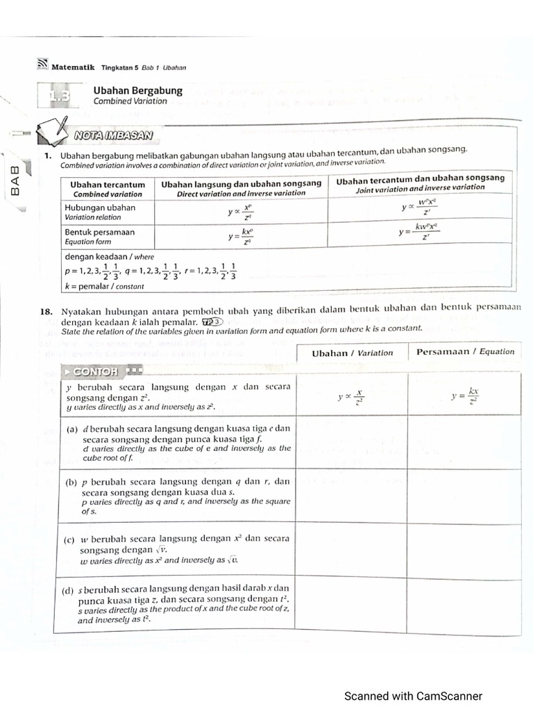Form 5 Maths (Bab 1 Sambungan Ubahan Bergabung) | PDF