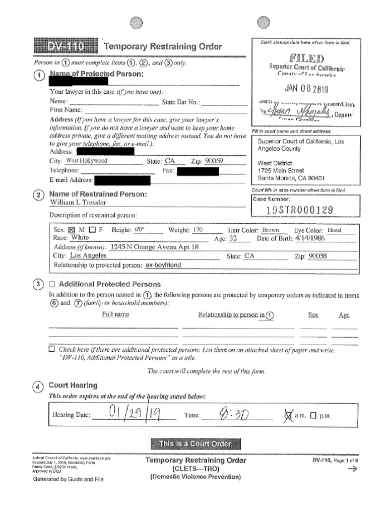William "Billy" Tressler Domestic Violence Restraining Order | PDF ...