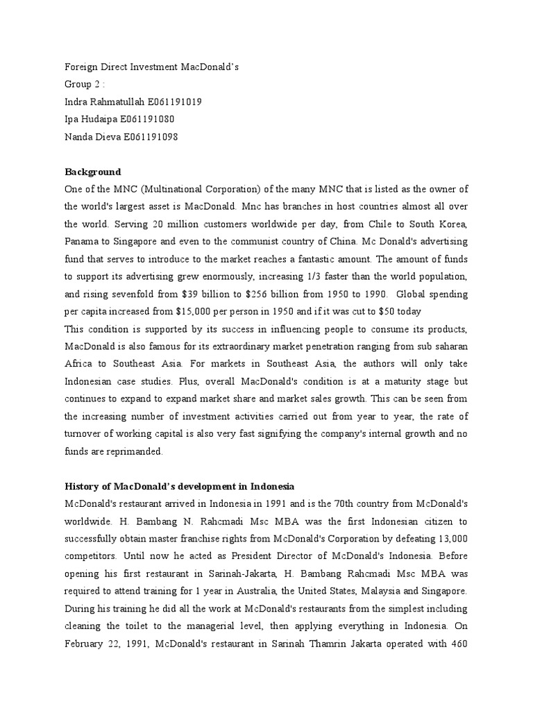 FDI MacDonald's in Indonesia by Group 2 | PDF | Mc Donald's ...