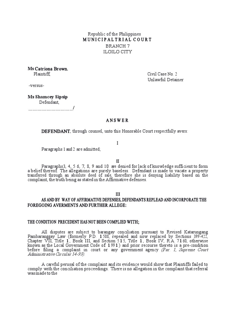 Answer | PDF | Lawsuit | Complaint