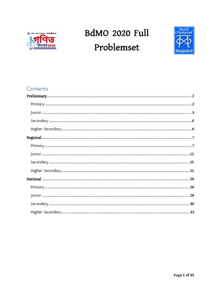 BdMO 2020 All Problem Set | PDF