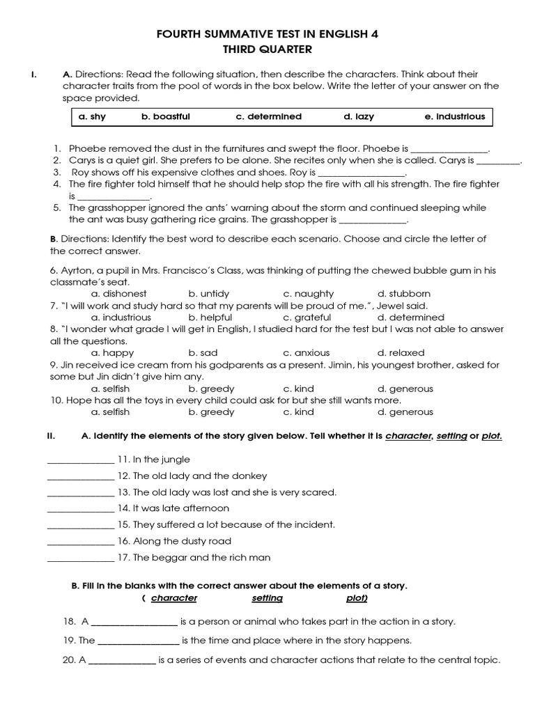 q3 Fourth Summative Test in English 4 | PDF