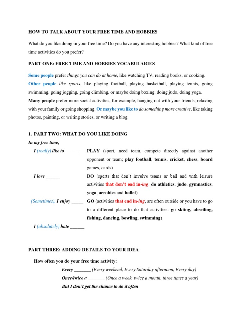 How To Talk About Your Free Time and Hobbies | PDF | Hobbies | Leisure