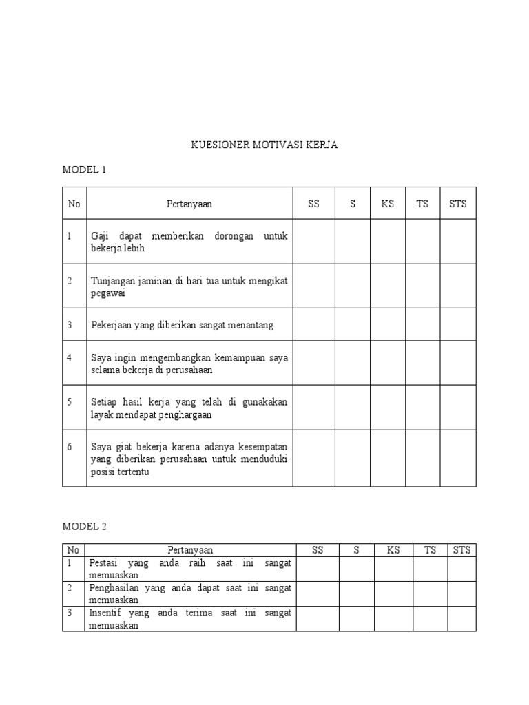 Kuesioner Motivasi Kerja Karyawan | PDF | Pengembangan Diri | Kesehatan Holistik