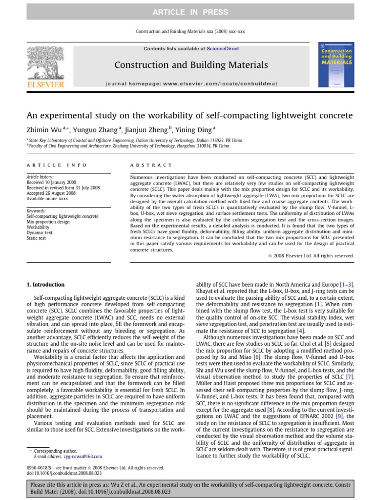Workability of Self-Compacting Lightweight Concrete | PDF | Concrete ...