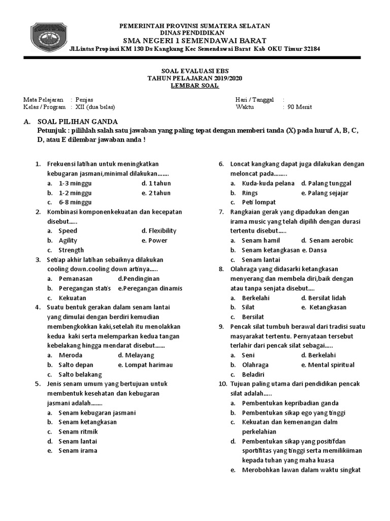 Soal US Penjas 2018 | PDF