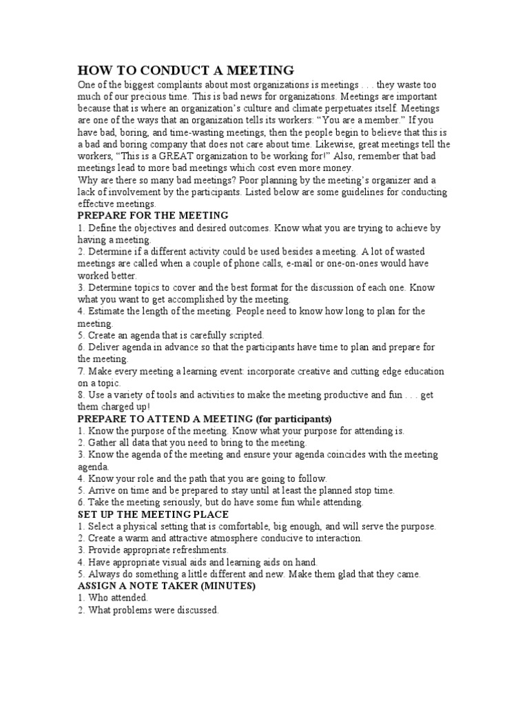 How To Conduct A Meeting | PDF | Time | Brainstorming