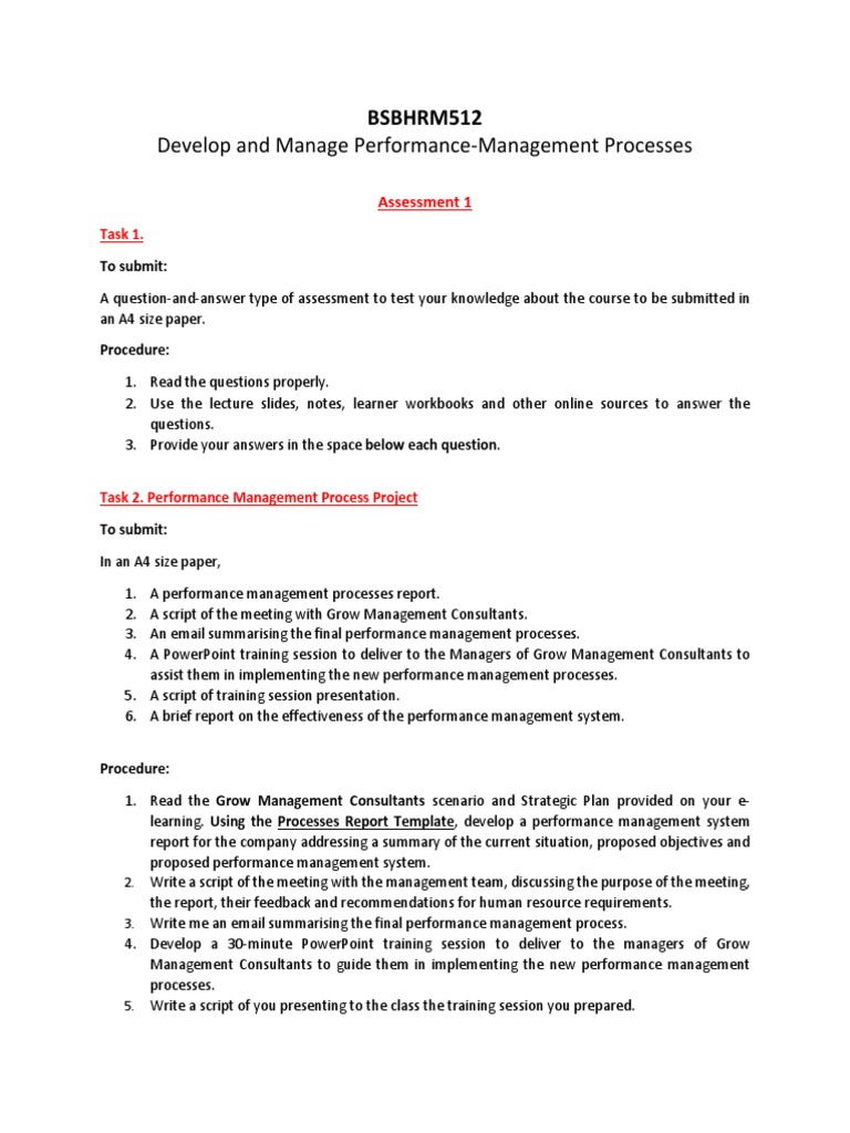 Develop and Manage Performance-Management Processes: BSBHRM512 | PDF | Learning | Communication