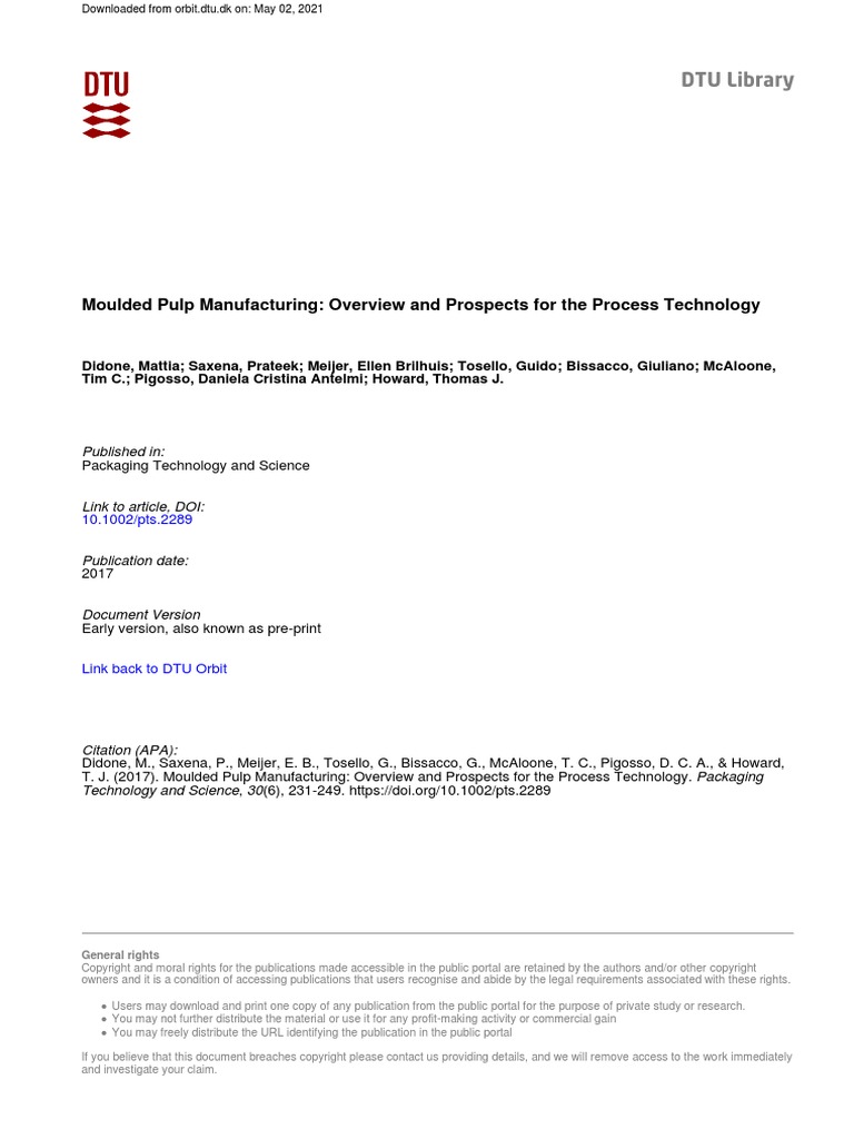 Moulded Pulp Product Process Technology | PDF