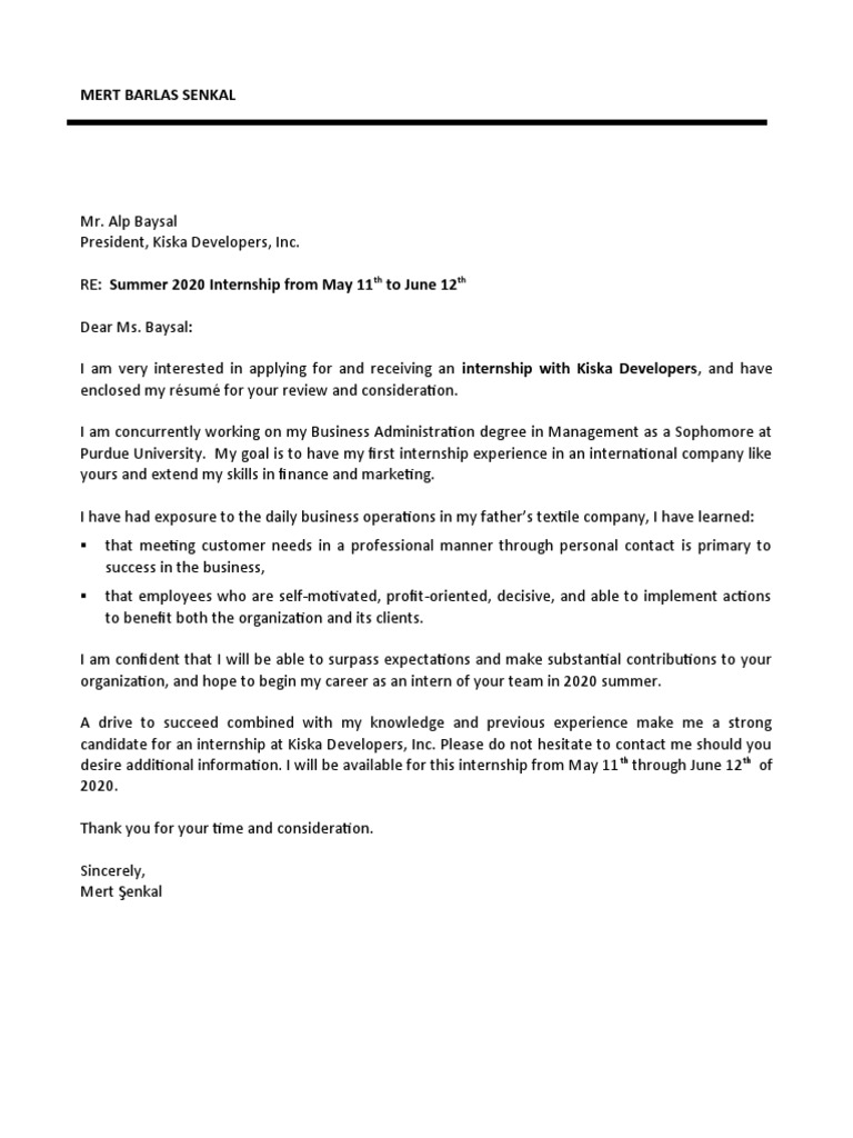 Mert Senkal - Cover Letter | PDF