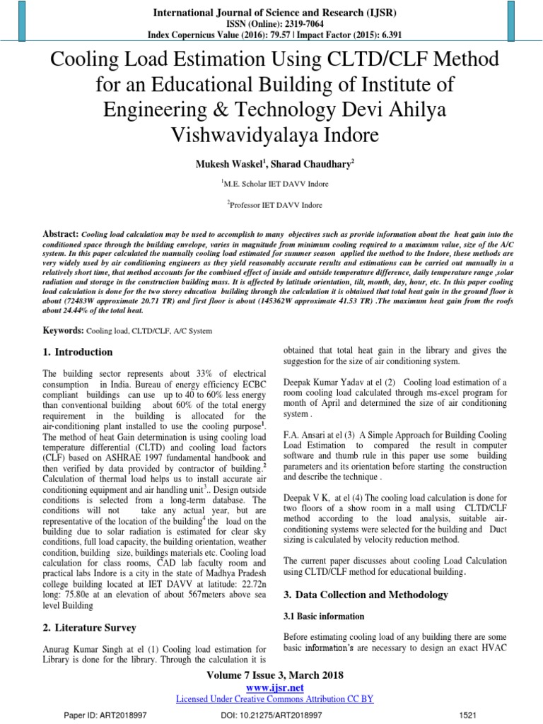 Cooling Load Estimation Using CLTD/CLF Method for an Educational ...