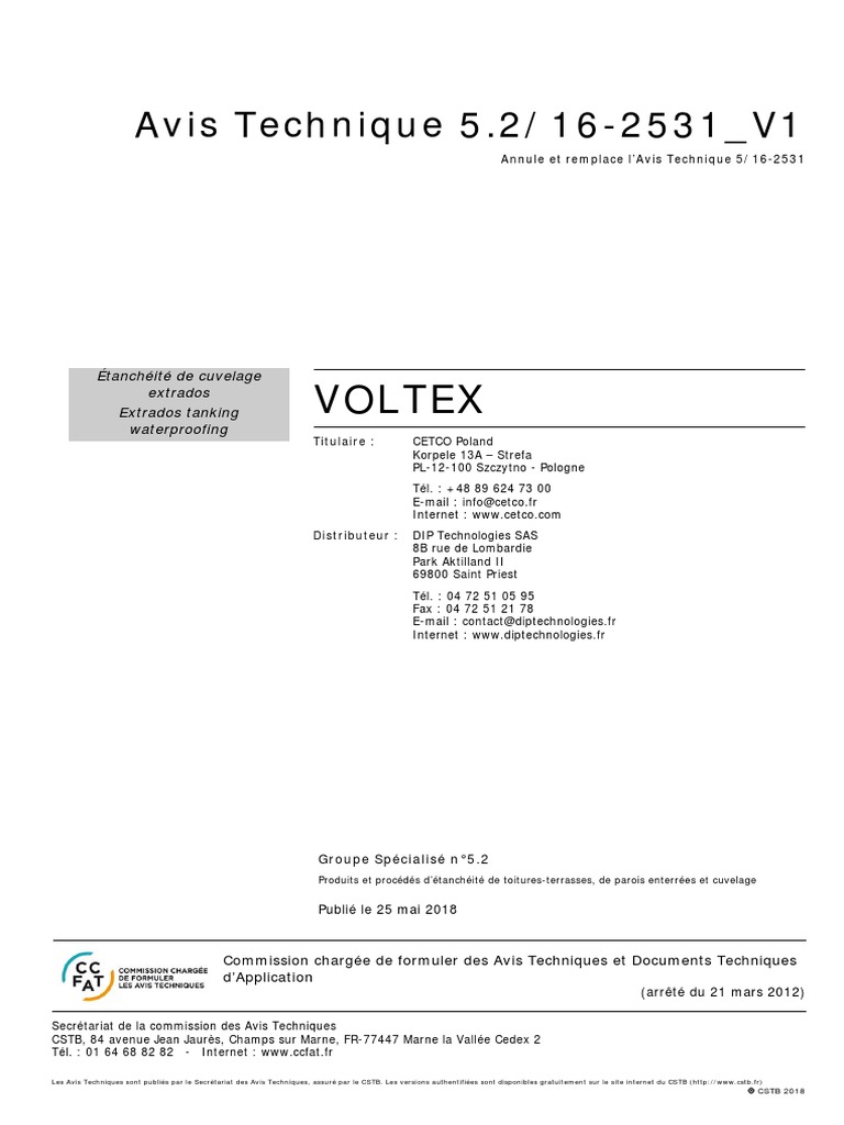 Voltex: Avis Technique 5.2/16-2531 - V1 | PDF | Béton armé | Fondation (construction)