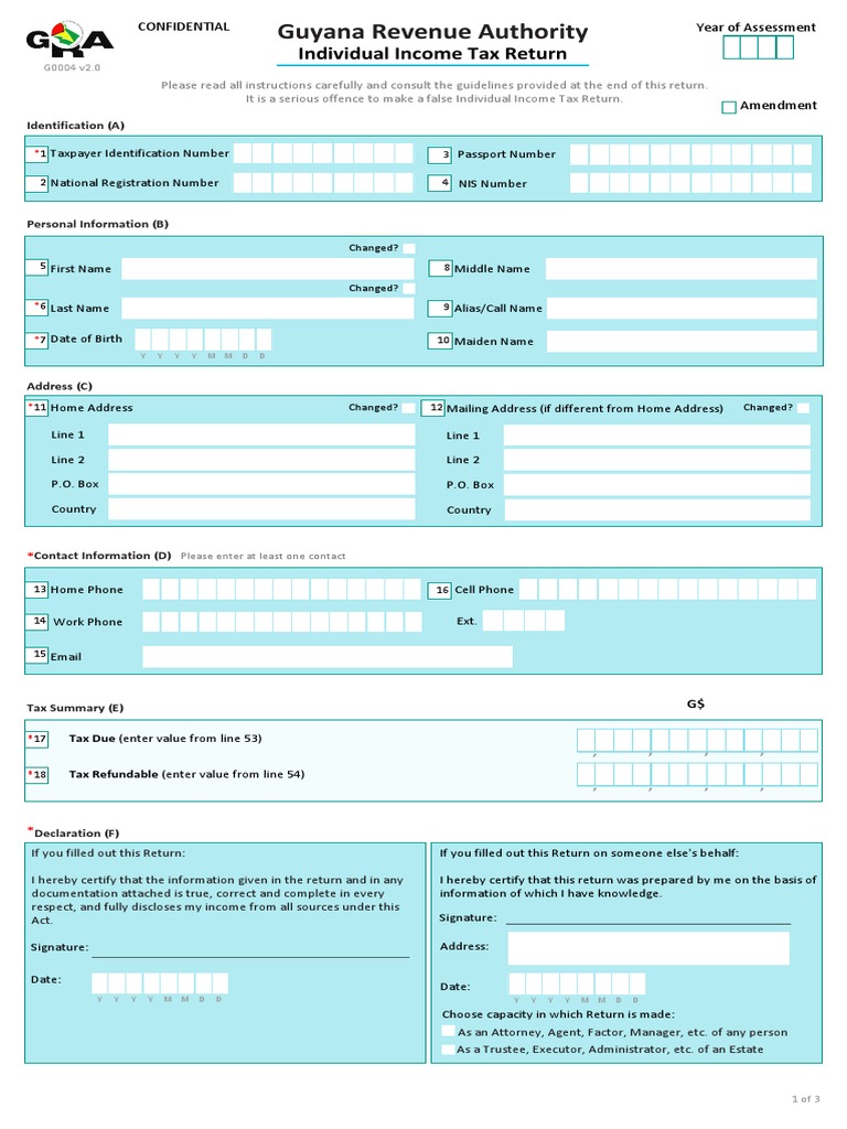Individual Income Tax Return: Confidential Year of Assessment | PDF ...