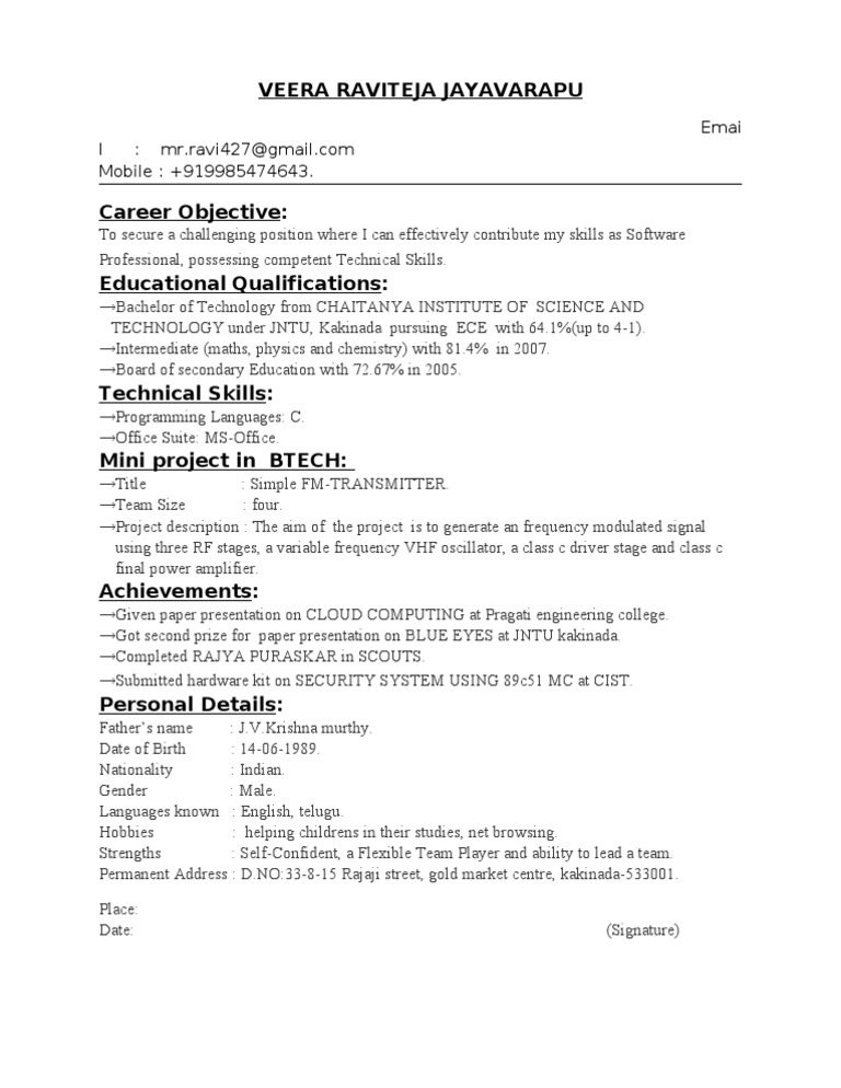 Software Professional Resume of Veera Raviteja | PDF