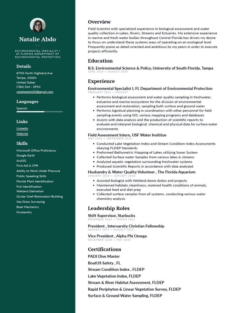 Resume Grad School Possibly | PDF | Water Quality | Wetland