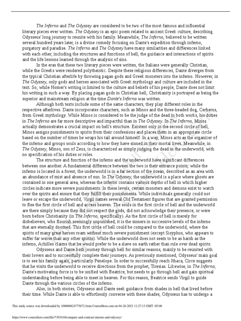 Compare and Contrast Interno and Odyssey | PDF | Divine Comedy | Hell