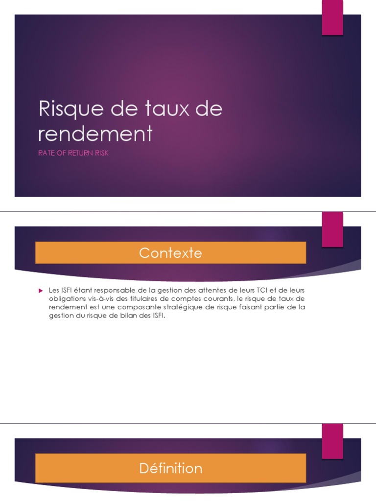 4eme Partie Risque Taux de Rendement Et Théorie Gestion de Risque | PDF ...