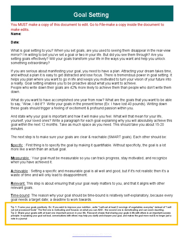 Goal Setting Worksheet | PDF | Goal Setting | Goal
