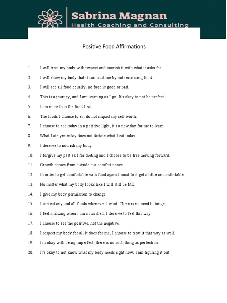 Positive Food Affirmations | PDF