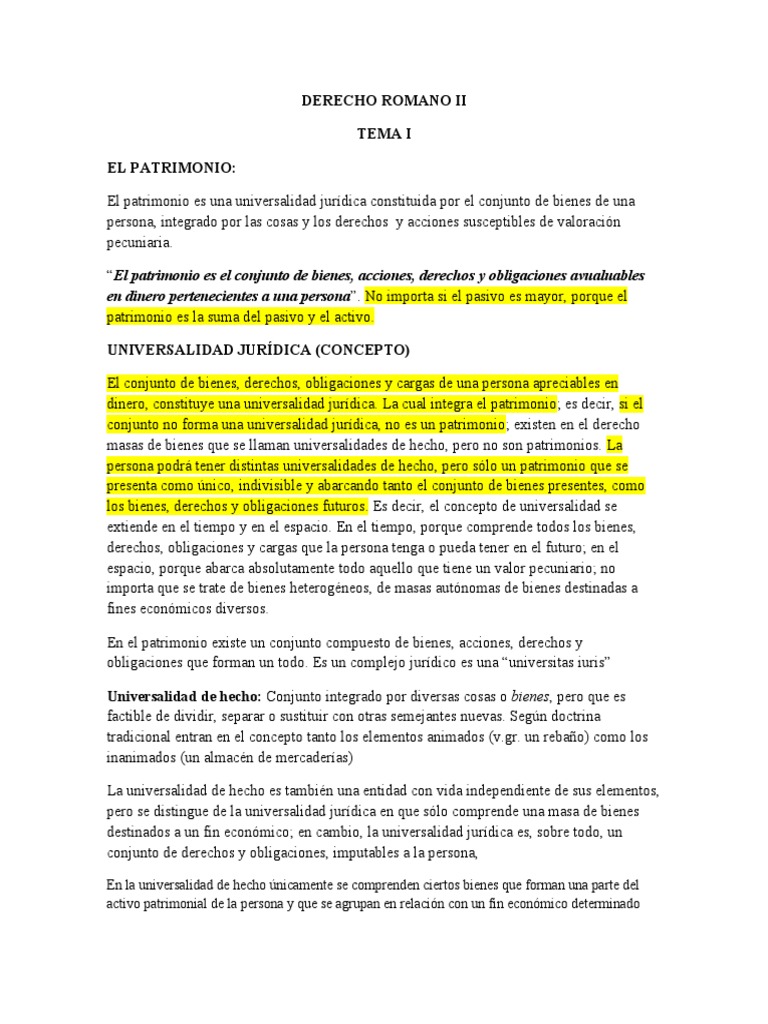 Patrimonio y Sujetos de Derecho en Roma | PDF | Bienes (Ley) | Pagos